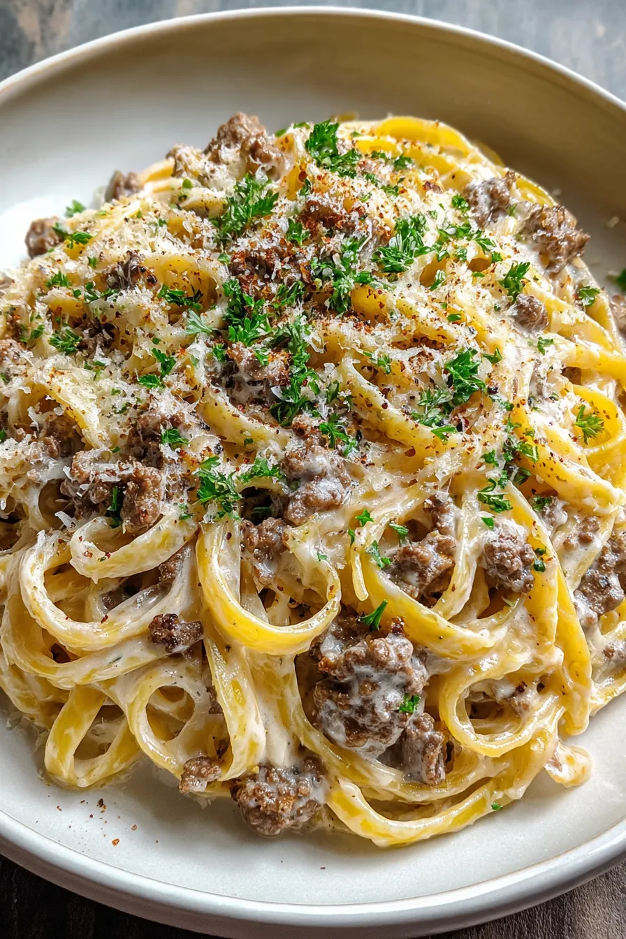 Creamy Ground Beef Alfredo Pasta – Julian Recipes