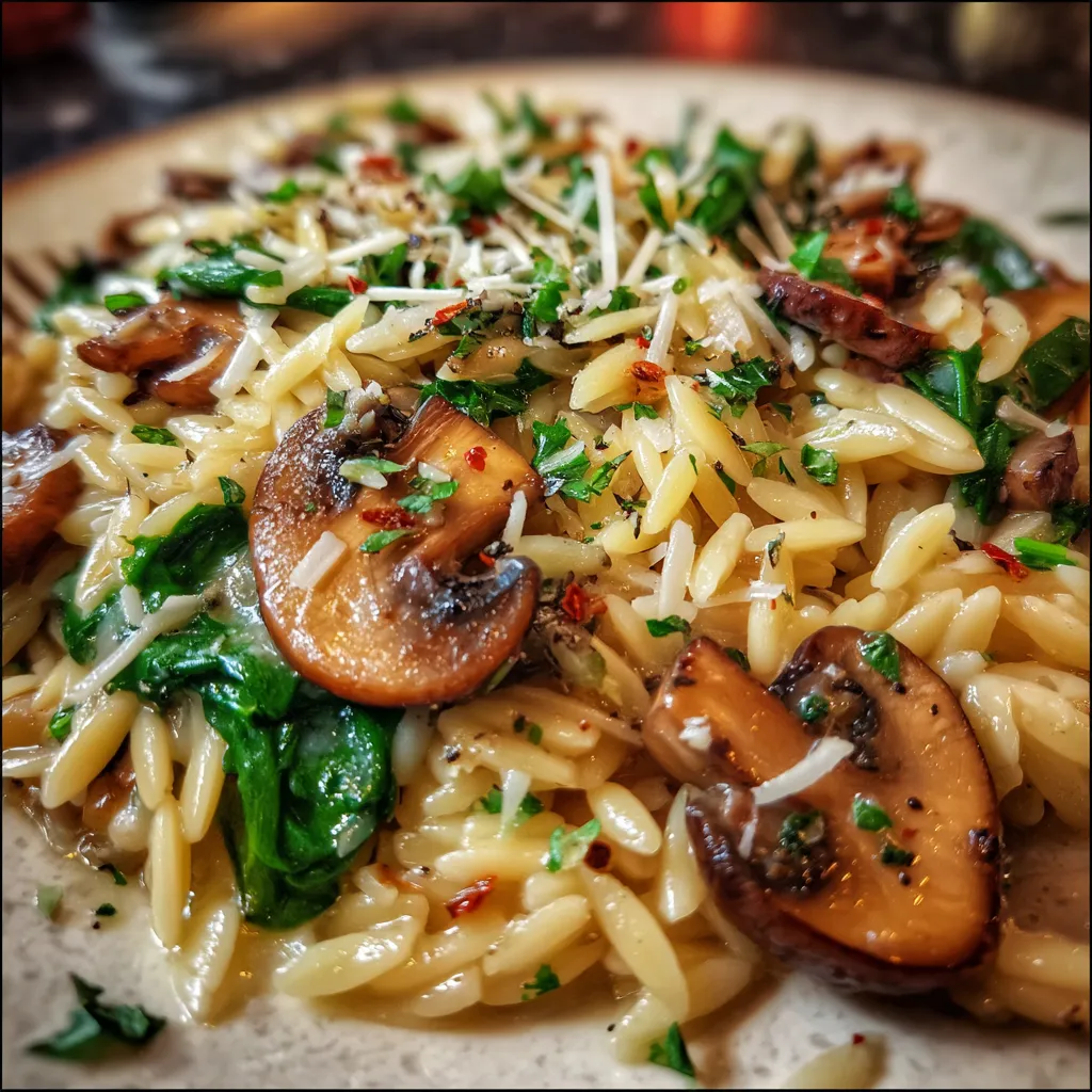 Garlic Butter Orzo with Mushrooms and Spinach – Julian Recipes