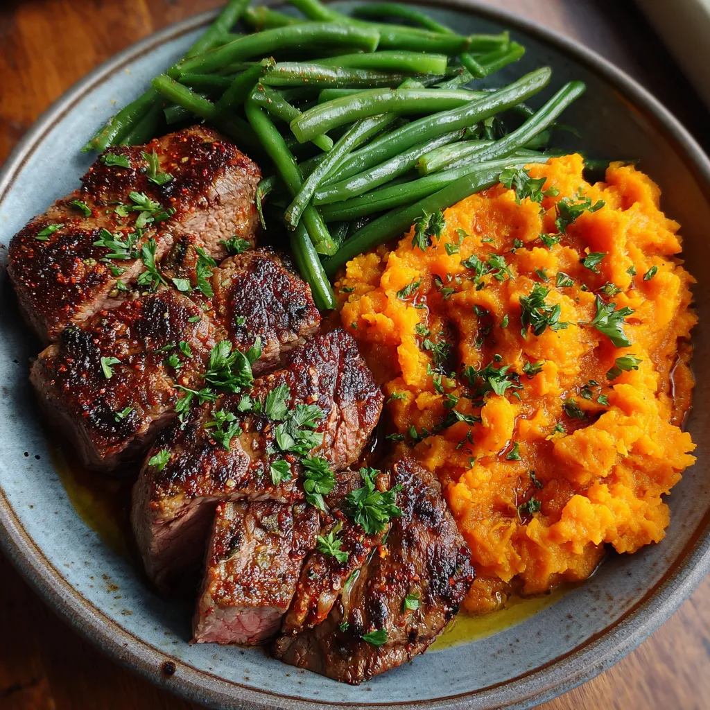 Steak Bowl with Sweet Potato Mash & Garlic Green Beans – Julian Recipes
